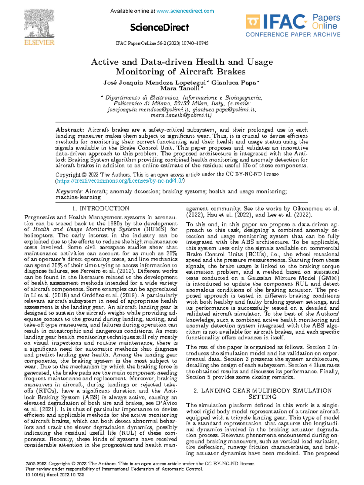 "IFAC 2023: Health Monitoring and Anomaly Detection in Aircraft Brakes ...