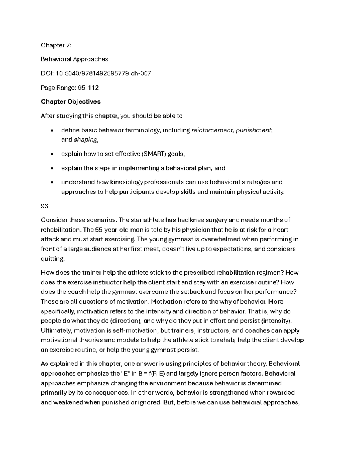 Chapter 7: Behavioral Approaches in Kinesiology (MOT 101) - Studocu