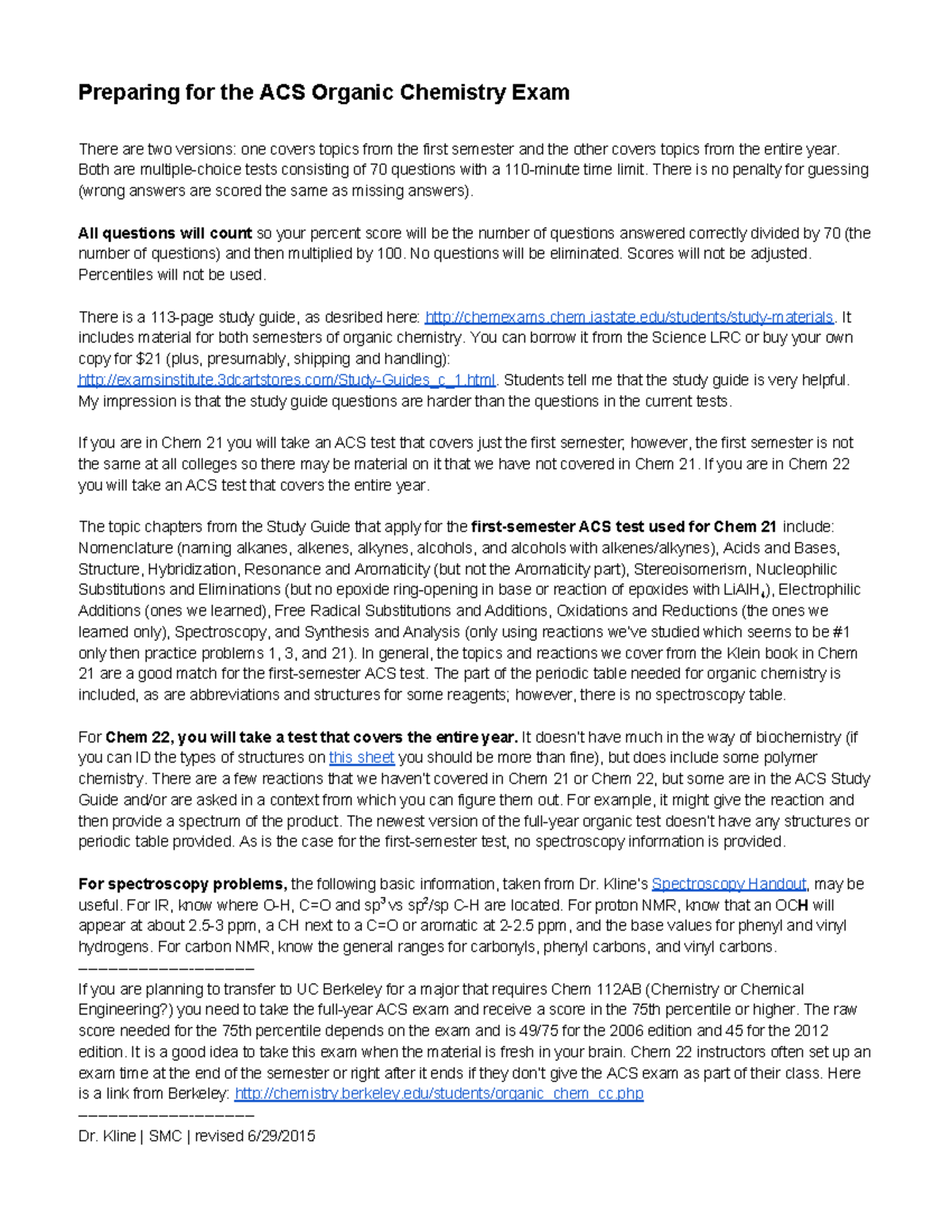 ACS Organic Chemistry Exam Prep Guide for Chem 21 & Chem 22 - Studocu