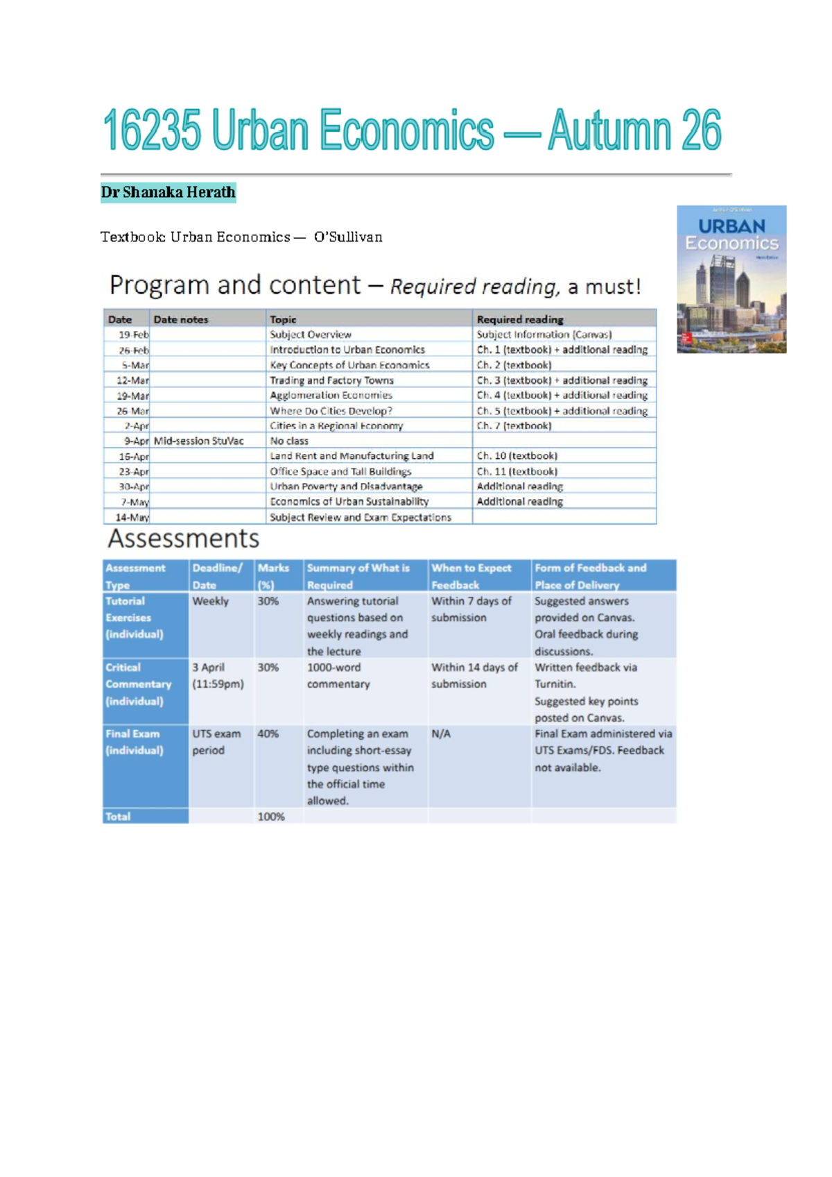 16235 Urban Economics 2026: Key Concepts and Exam Insights - Studocu