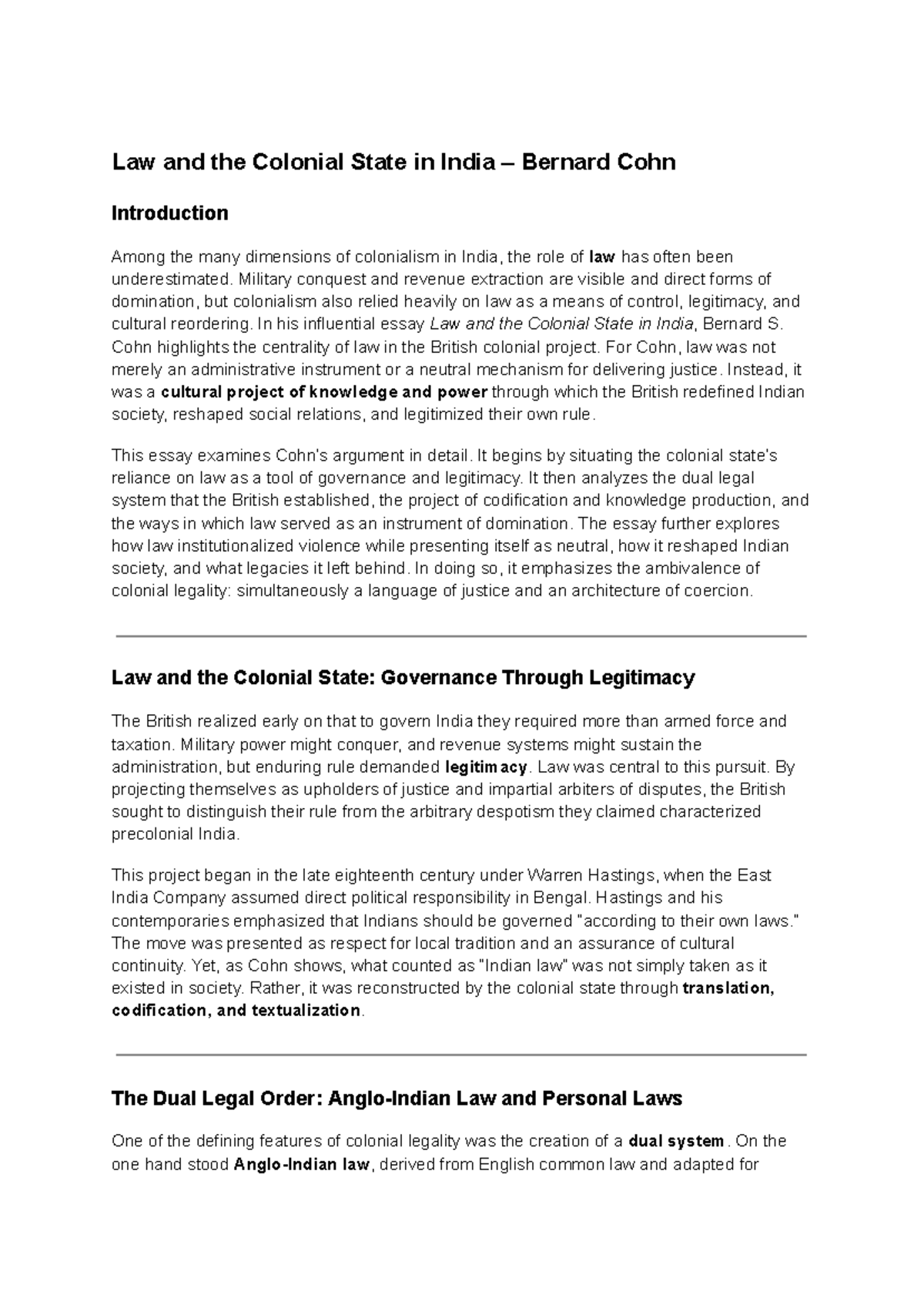 Law and the Colonial State in India: Insights from Bernard Cohn - Studocu