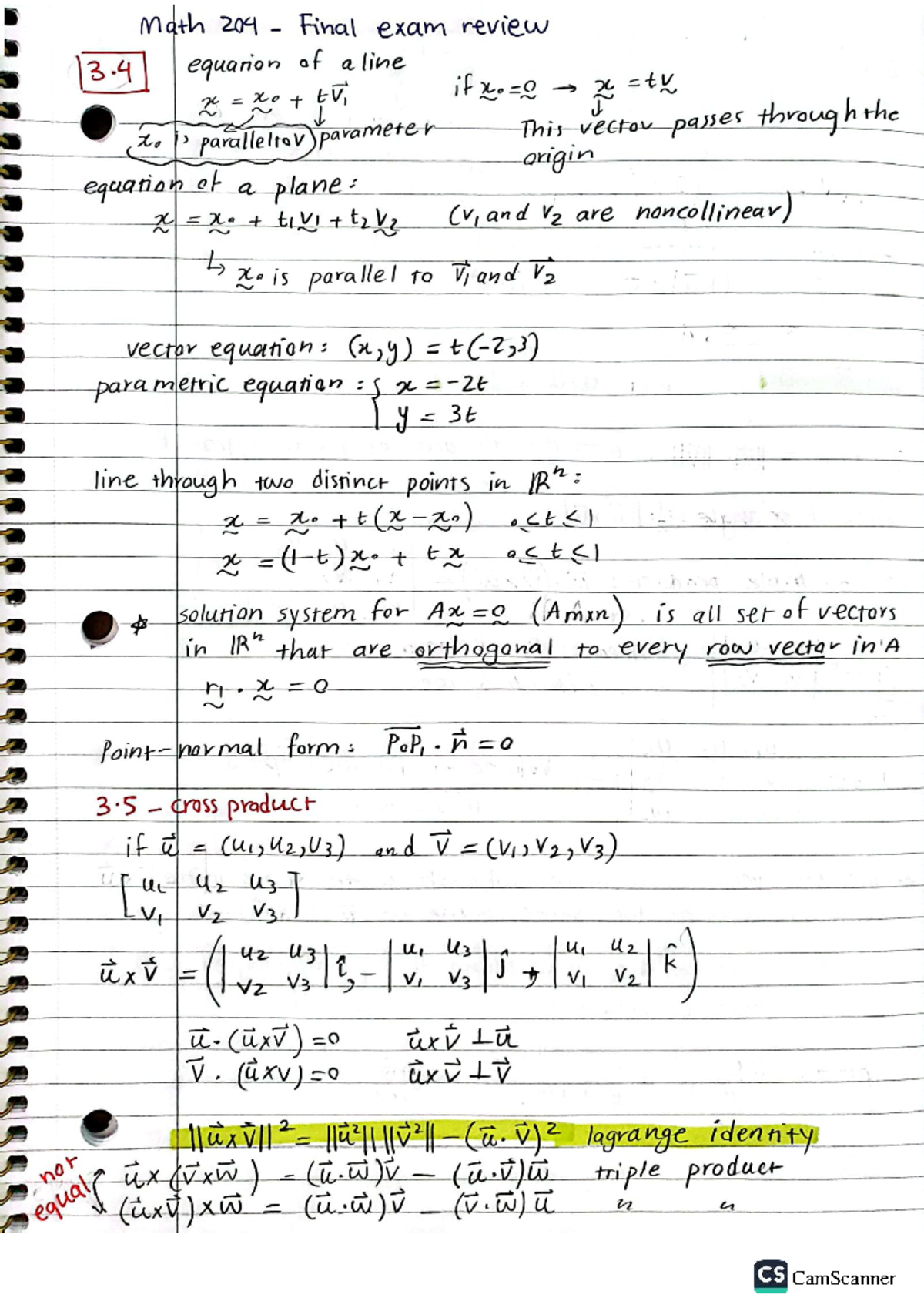 Math 204 Final Exam Review: Vectors, Equations, and Transformations - Studocu