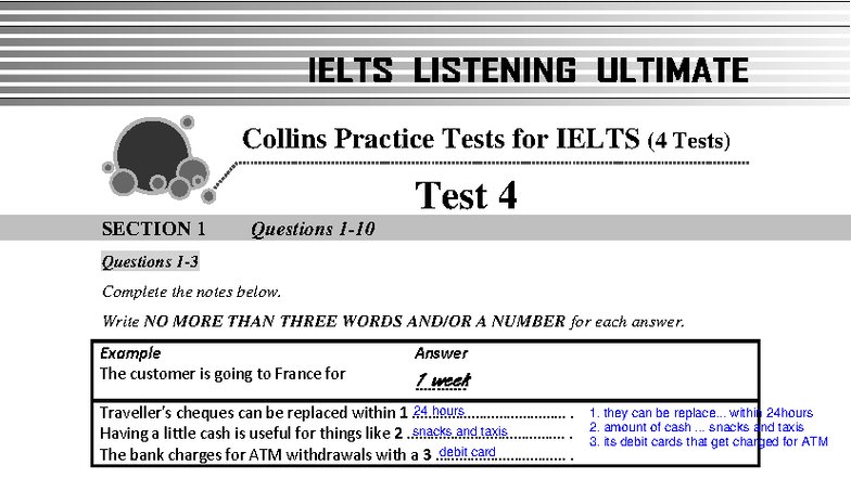 Collins Practice Tests for IELTS (4 Tests) - Test 4 Section 1 Questions ...