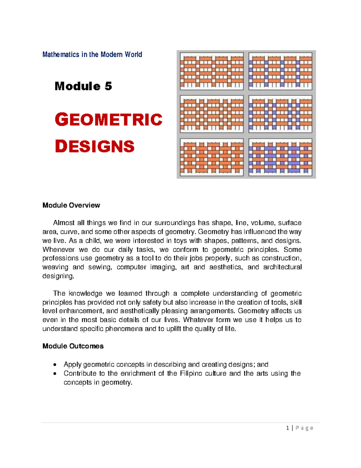 Geometric-Designs - Mathematics in the Modern World Module 5 GEOMETRIC ...