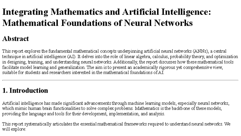 Mathematical Foundations of Neural Networks: AI & Math Integration ...