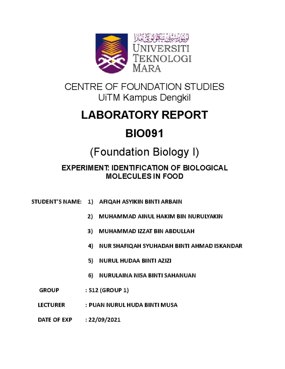 Biology I Lab Report: Identifying Biomolecules in Food (BIO 101) - Studocu