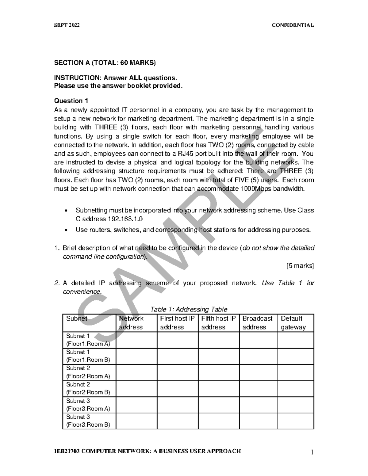 Past Year Question Computer Network - SEPT 2022 CONFIDENTIAL IEB21703 ...