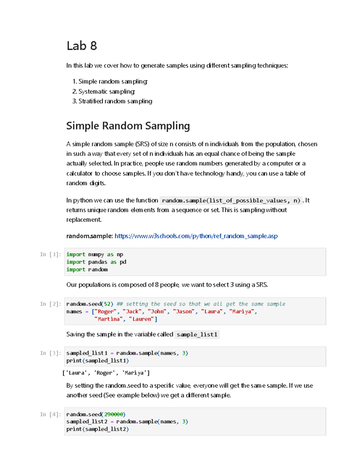 Lab 08 - Practical: Sampling Techniques in Python - Studocu