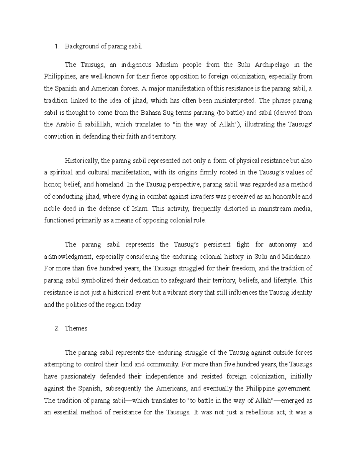 Summary of Parang Sabil: The Tausug's Struggle for Faith and Freedom - Studocu