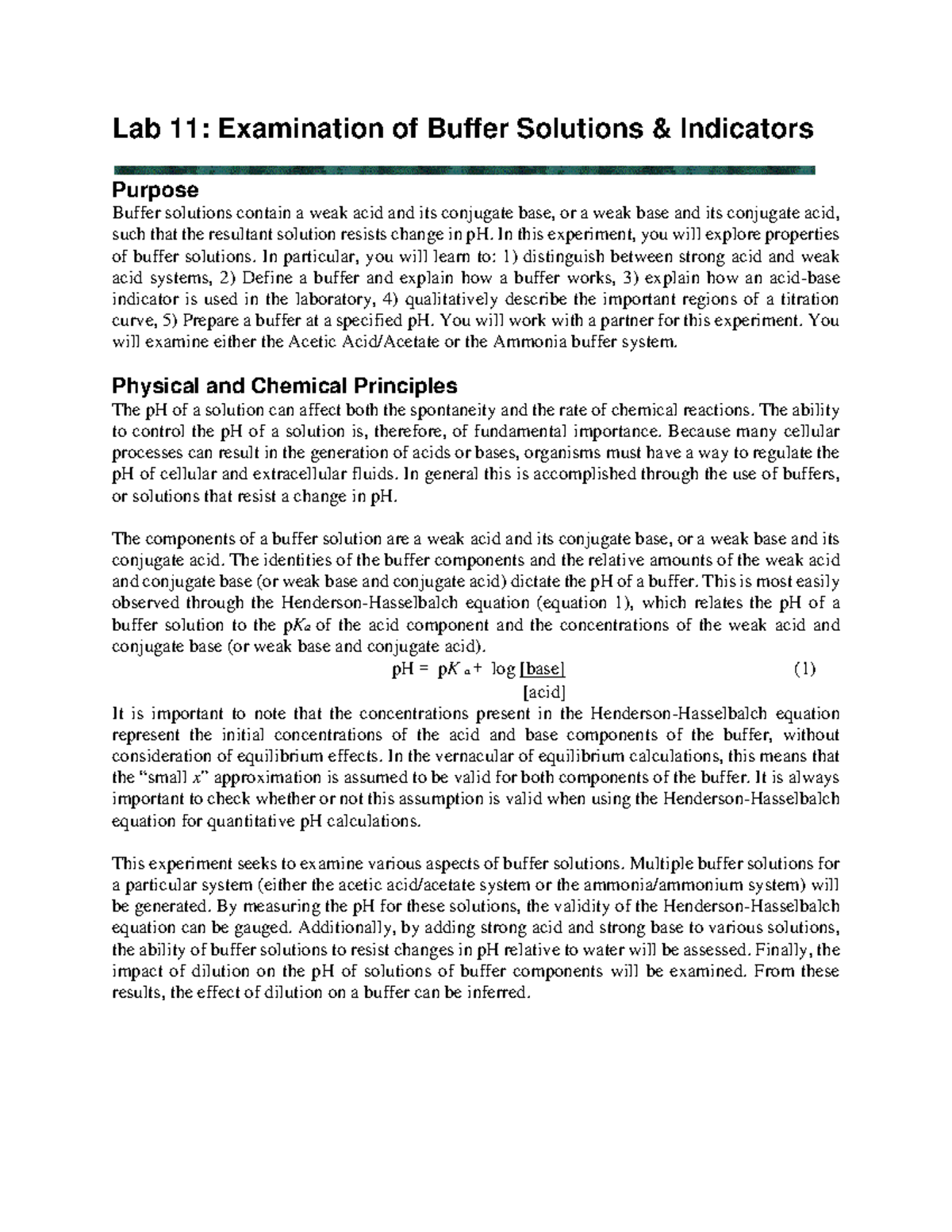 Lab 11 Buffers - LAB - Lab 11: Examination of Buffer Solutions ...
