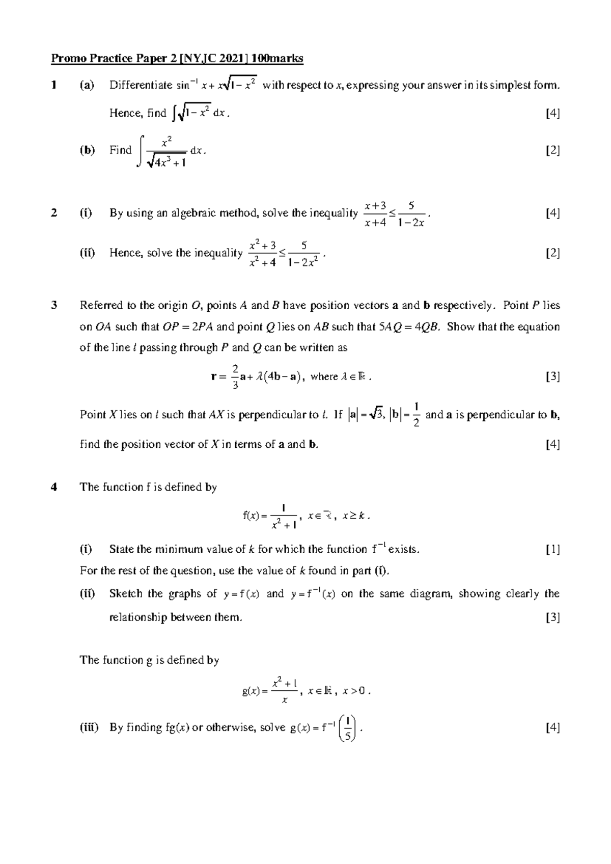 Nanyang JC H2 Math Promo Practice Paper 2 Solutions - Studocu