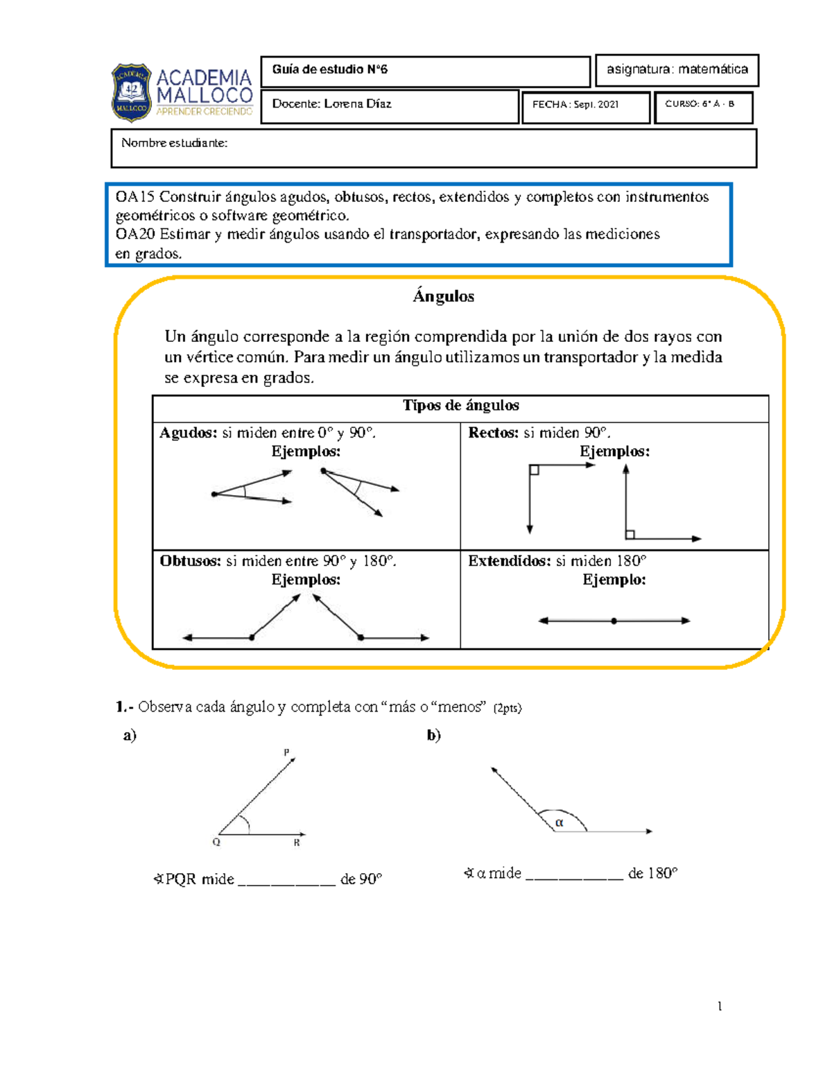Guía de Estudio: Matemática 6 - Construcción y Medición de Ángulos ...