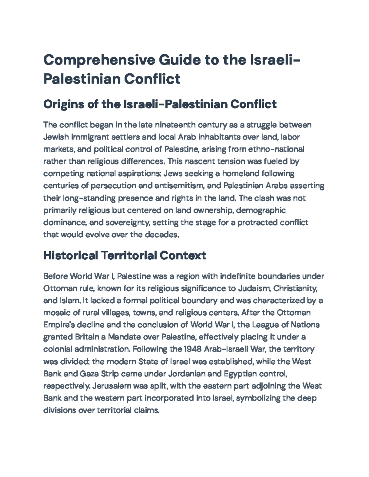 Comprehensive Overview of the Israeli-Palestinian Conflict: History ...