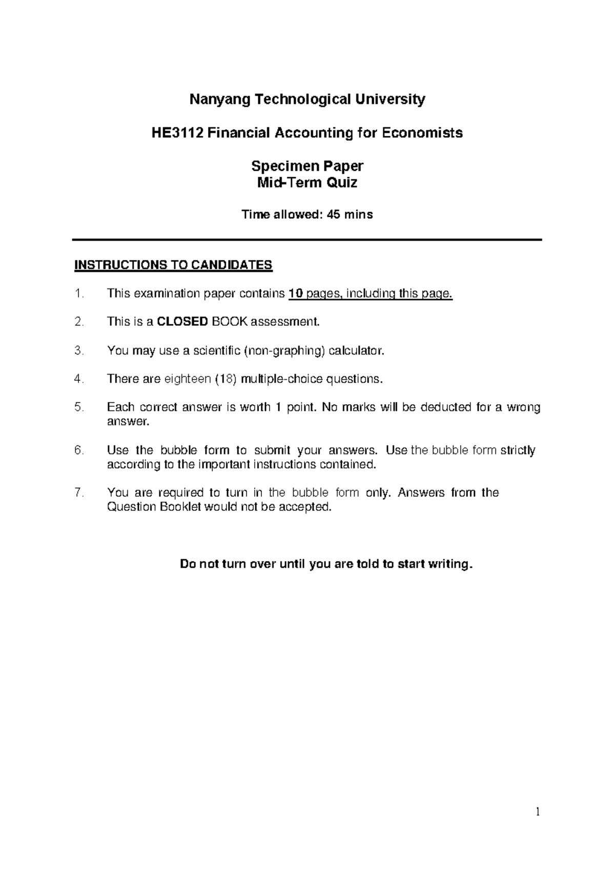 HE3112 Financial Accounting for Economists Midterm Specimen Paper - Studocu