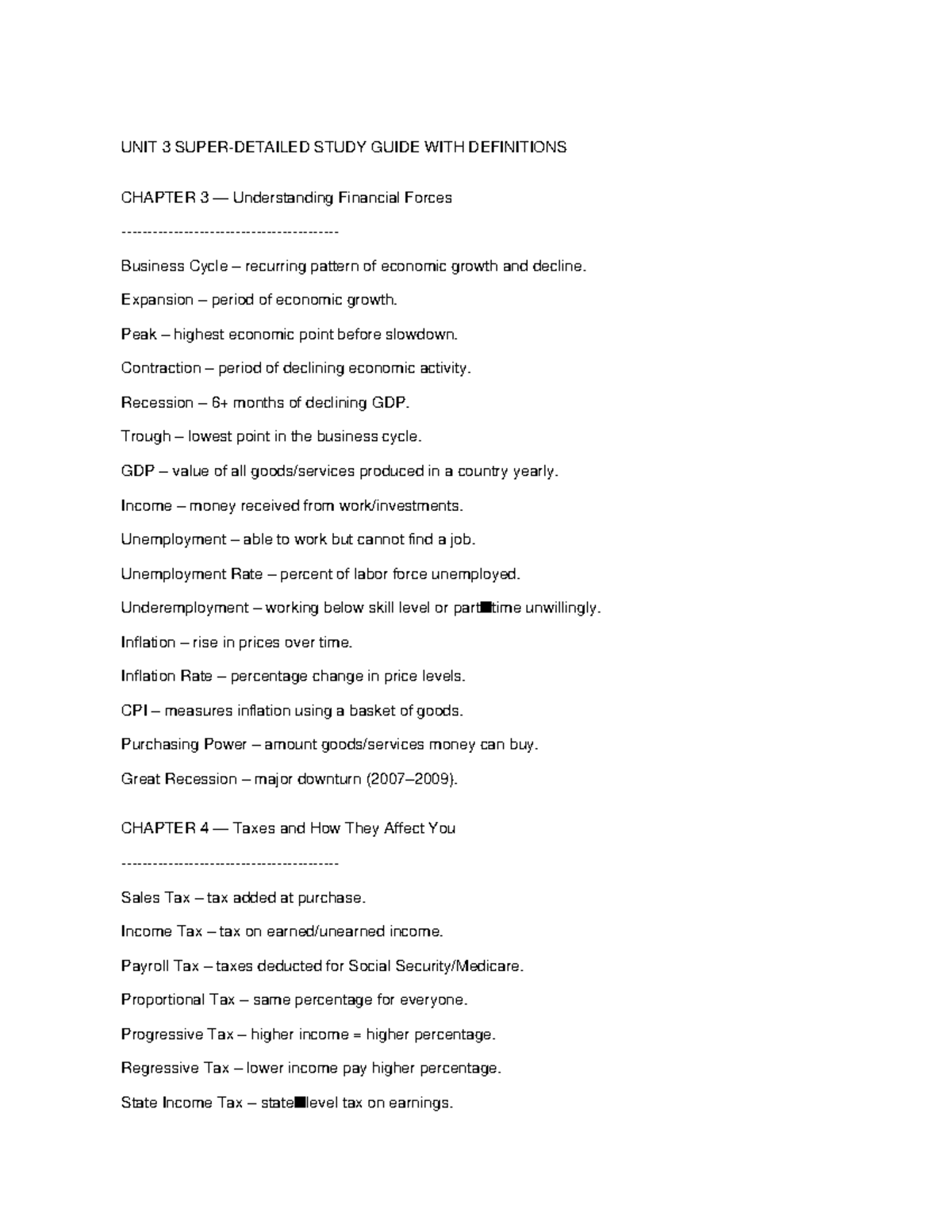 Unit 3 Study Guide: Understanding Financial Forces & Taxes - Studocu
