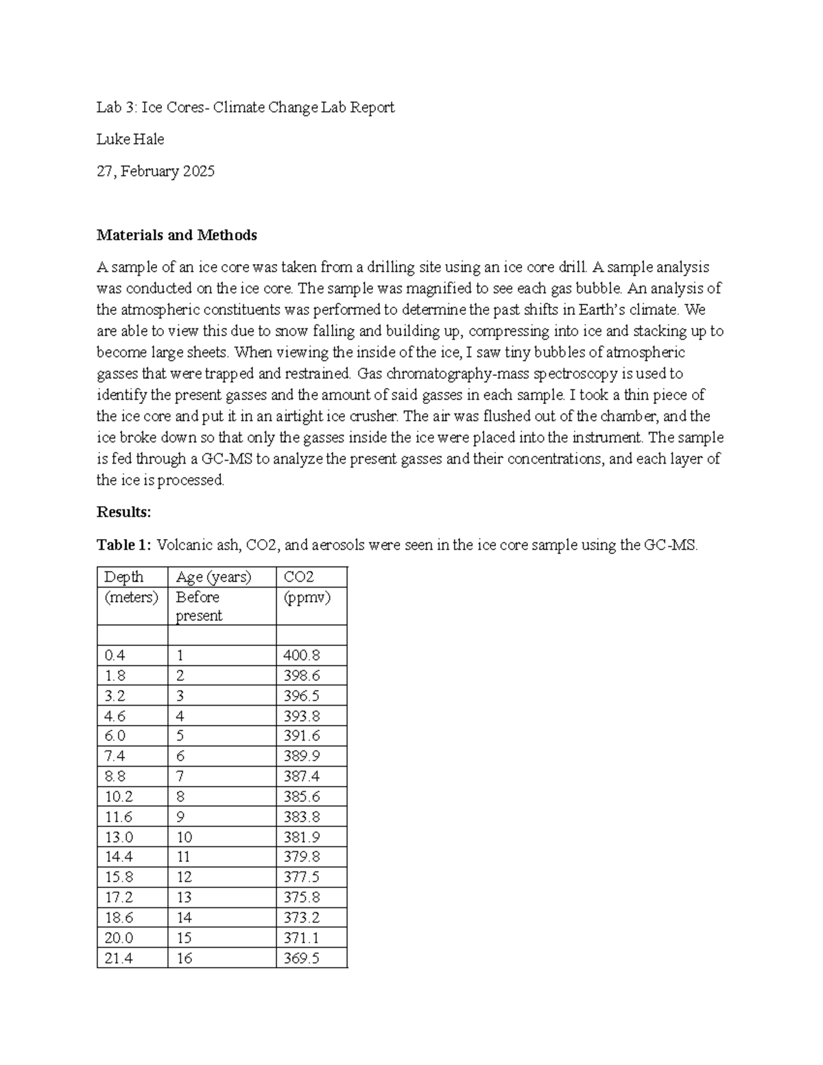 EVRL1001 Lab 3 - efeef - Lab 3: Ice Cores- Climate Change Lab Report ...