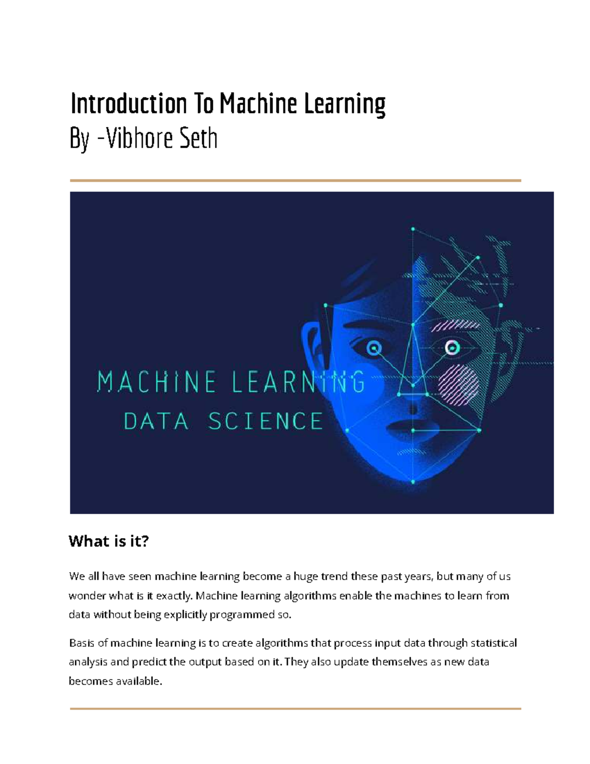Introduction to Machine Learning: Concepts and Algorithms (VIB 101 ...