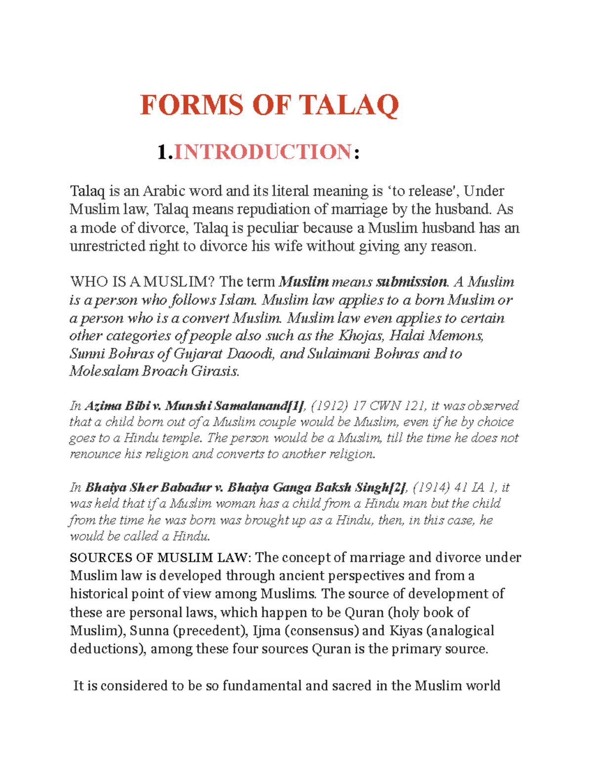 Forms OF Talaq - FORMS OF TALAQ 1: Talaq is an Arabic word and its ...