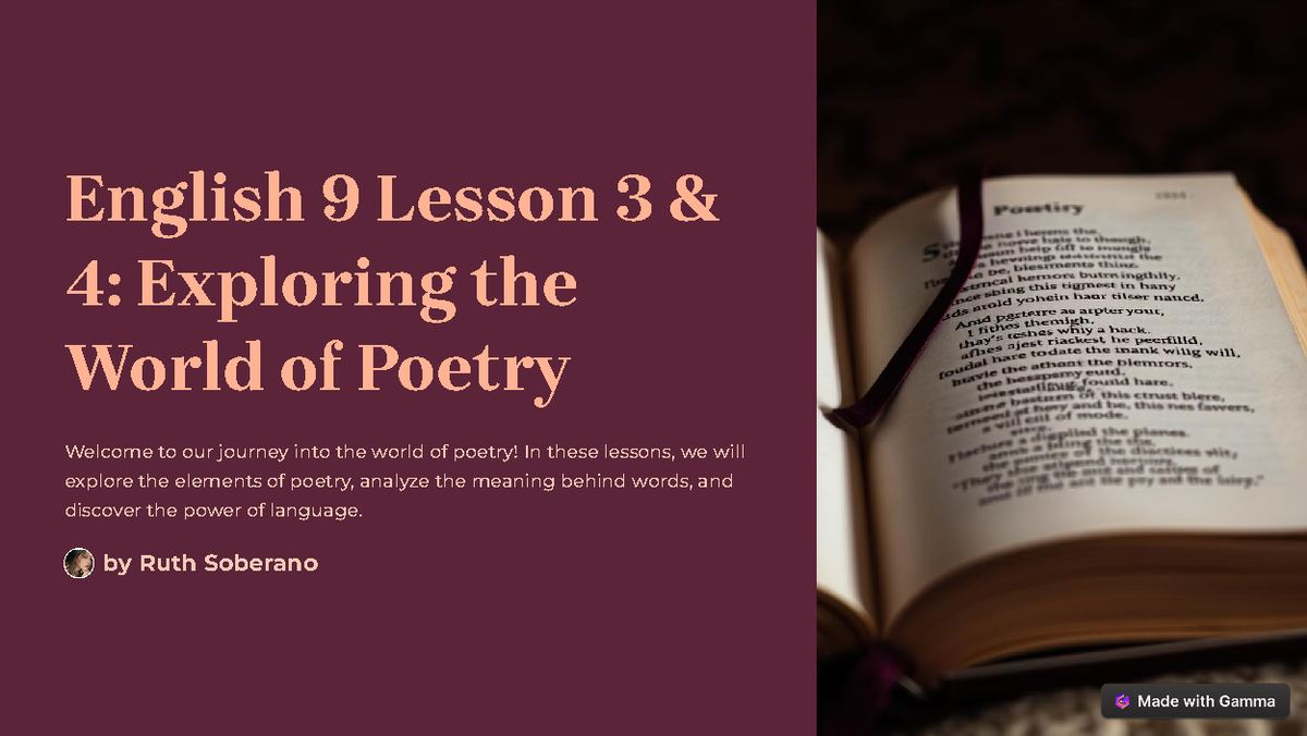 English 9 Lessons 3 & 4: Analyzing Elements of Poetry - Studocu