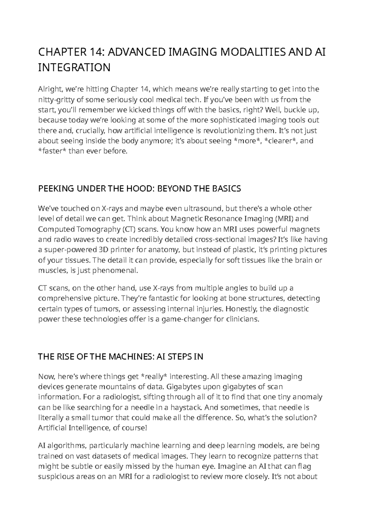 CH14: Advanced Imaging Modalities & AI Integration in Med Tech - Studocu