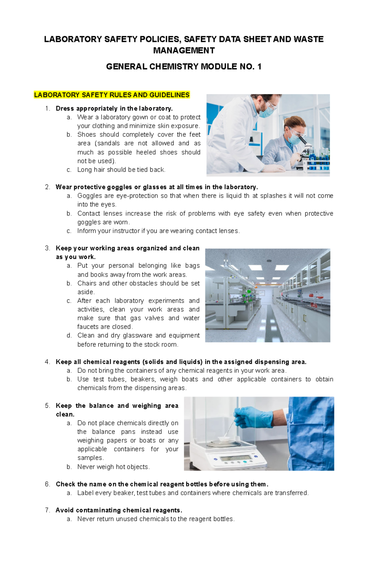 General Chemistry Module 1: Lab Safety, SDS & Waste Management Guide ...