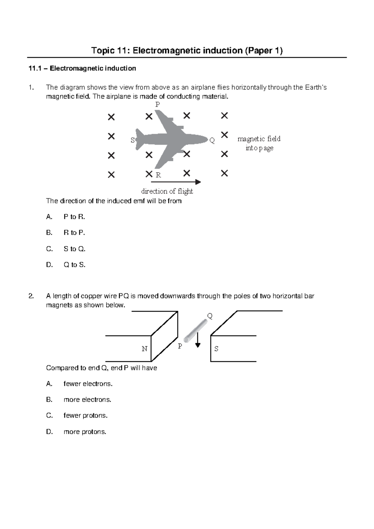Topic 11 P1 - Topic 11 : Electromagnetic induction (Paper 1) 11 .1 ...