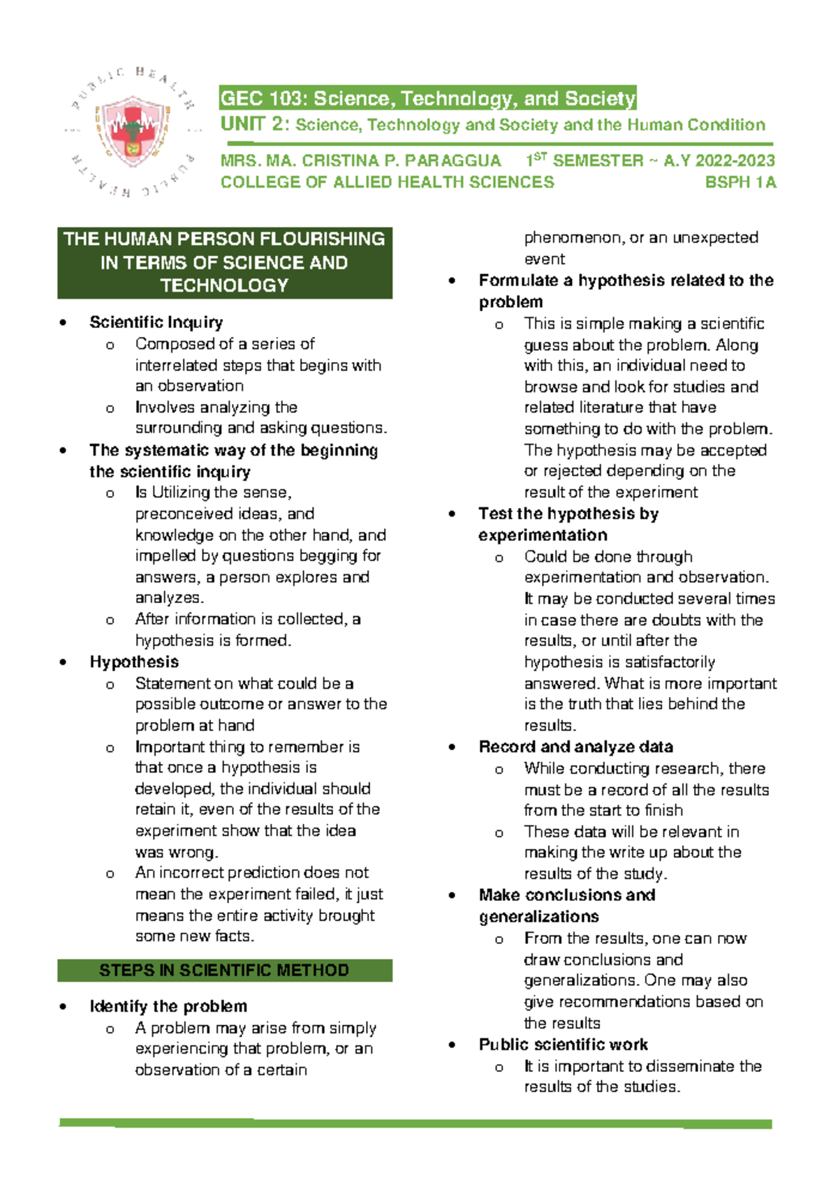 STS Transes UNIT 2 - UNIT 2 : Science, Technology and Society and the ...