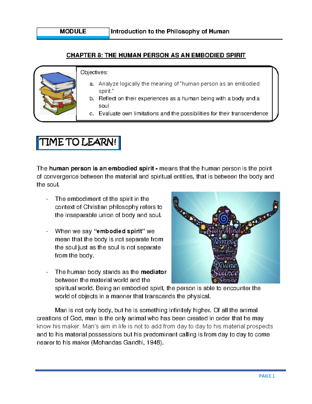 Chapter 8: Understanding the Human Person as an Embodied Spirit - Studocu