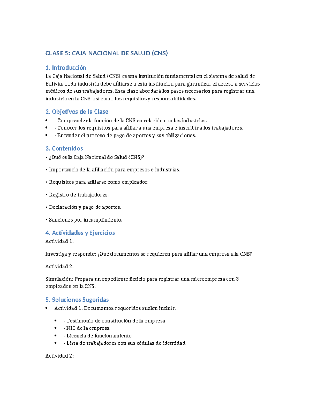 Clase 5: Guía sobre la Caja Nacional de Salud (CNS) y su Afiliación ...