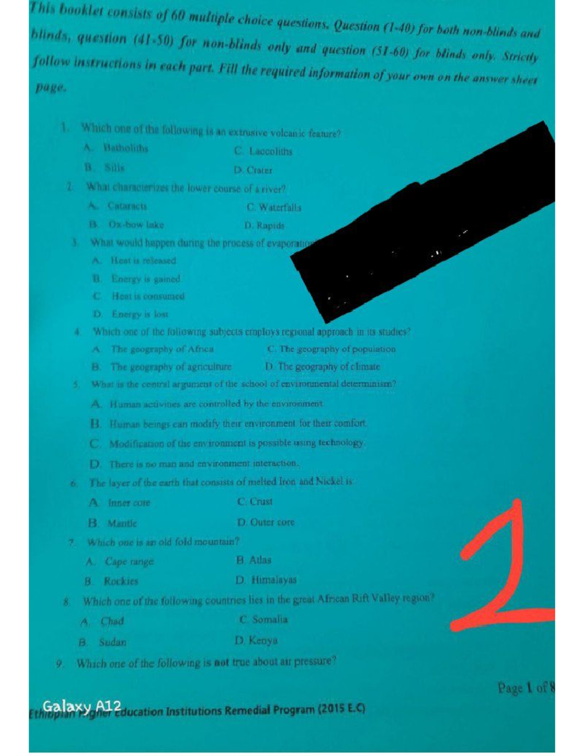 Geography Remedial Exam Prep: 60 MCQs for Effective Review - Studocu