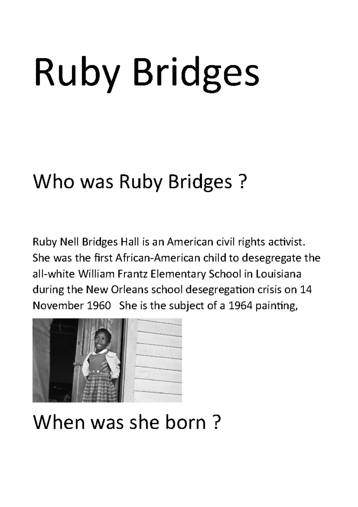 Ruby Bridges - Ruby Bridges Who was Ruby Bridges? Ruby Nell Bridges ...