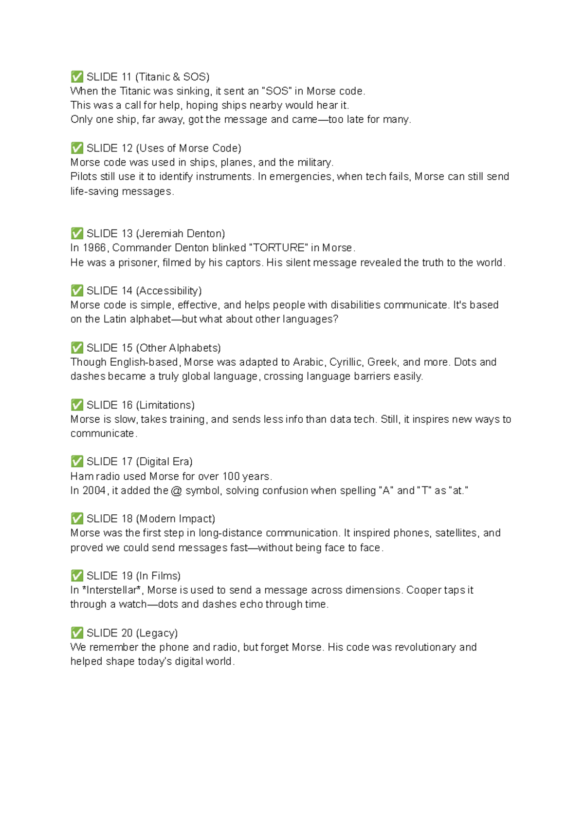 TED TALK: The Legacy and Impact of Morse Code - Studocu