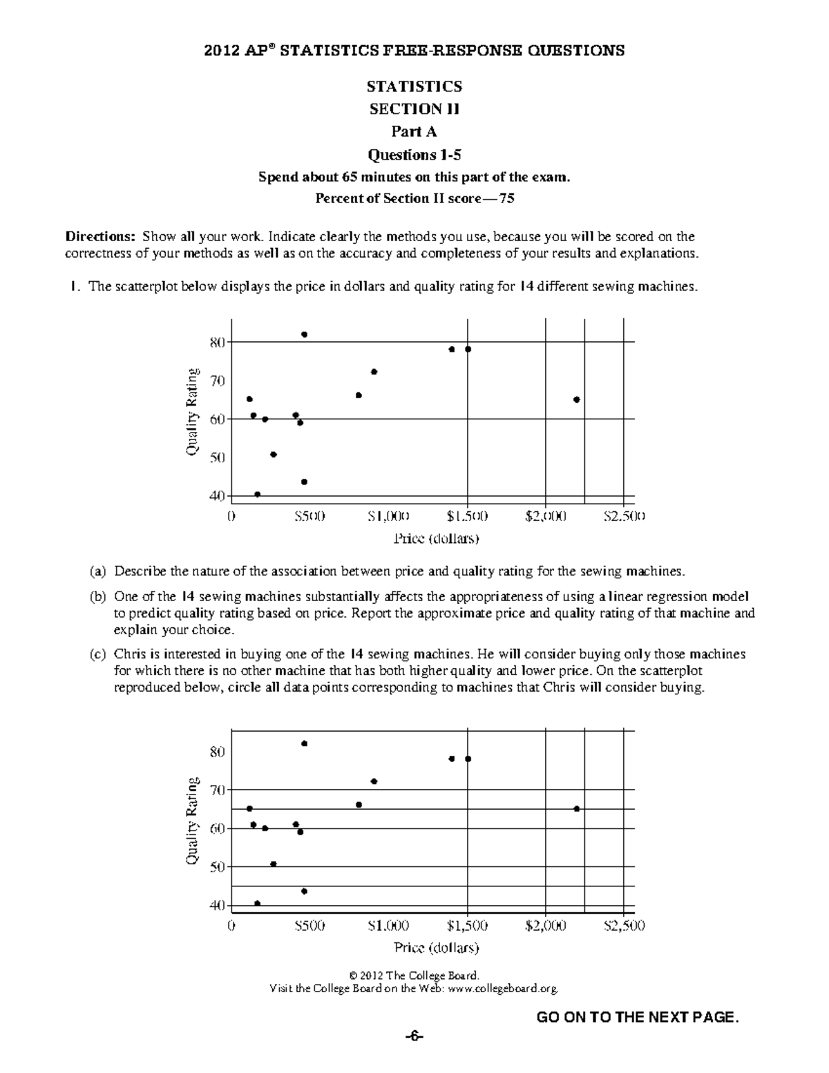 Ch - assignment - 2012 AP® STATISTICS FREE-RESPONSE QUESTIONS © 2012 ...