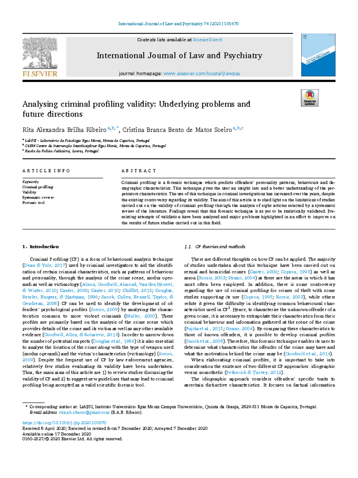 Analysing Criminal Profiling Validity: Issues and Future Directions in ...