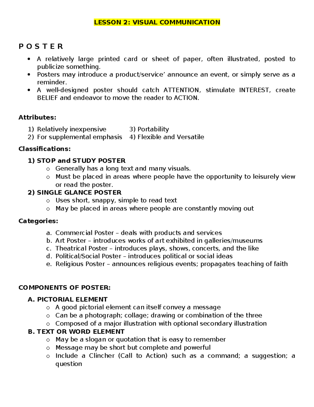 Lesson 2: Visual Communication - Poster Design Principles - Studocu