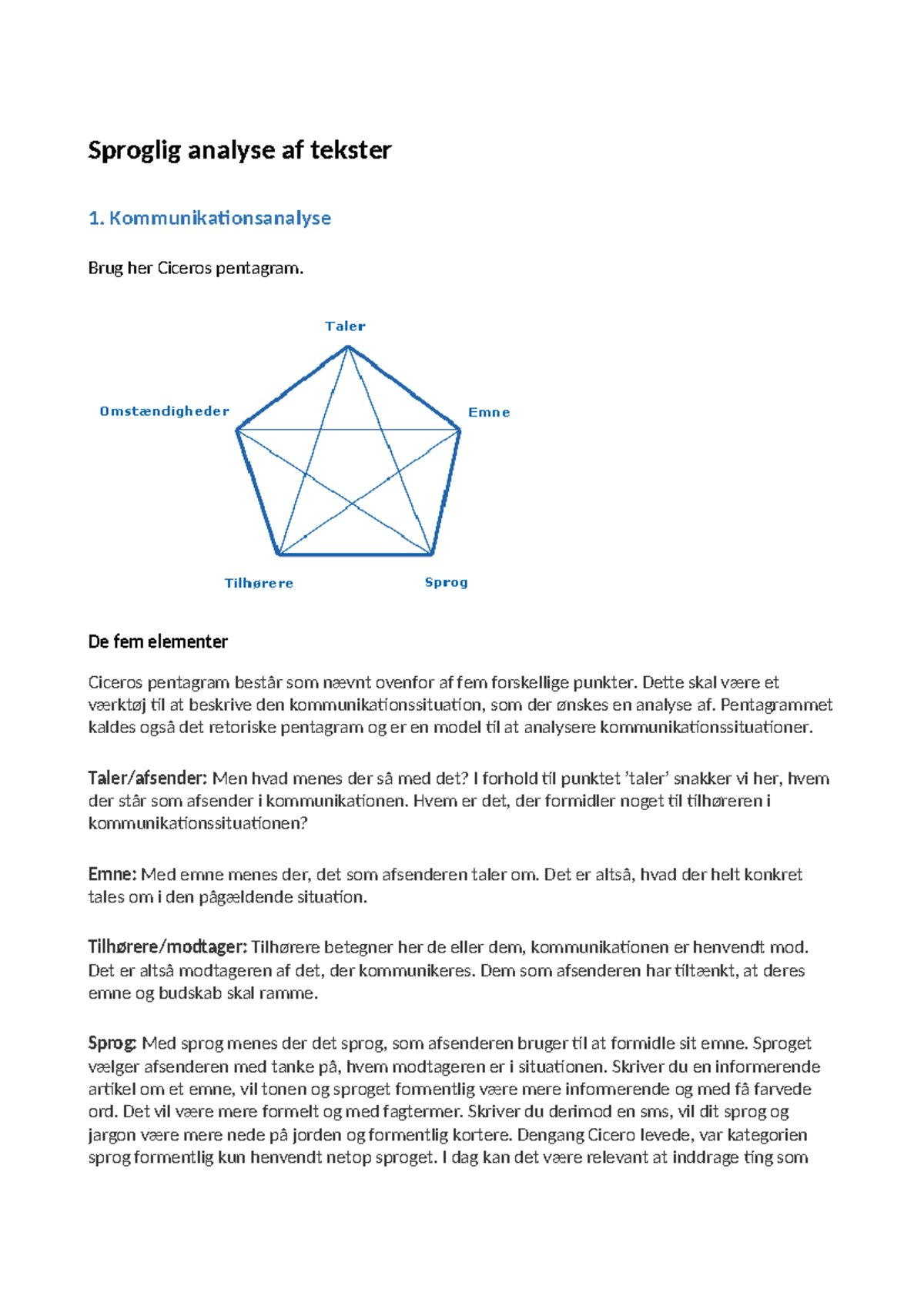 Sprog og stil i sproglig analyse - vigtig begrebsoversigt - Studocu