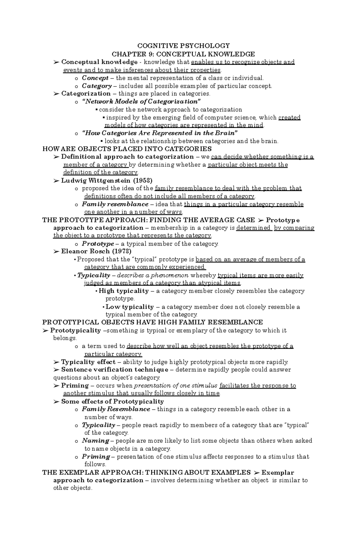 COG 101: Cognitive Psychology Chapter 9 - Conceptual Knowledge Notes ...