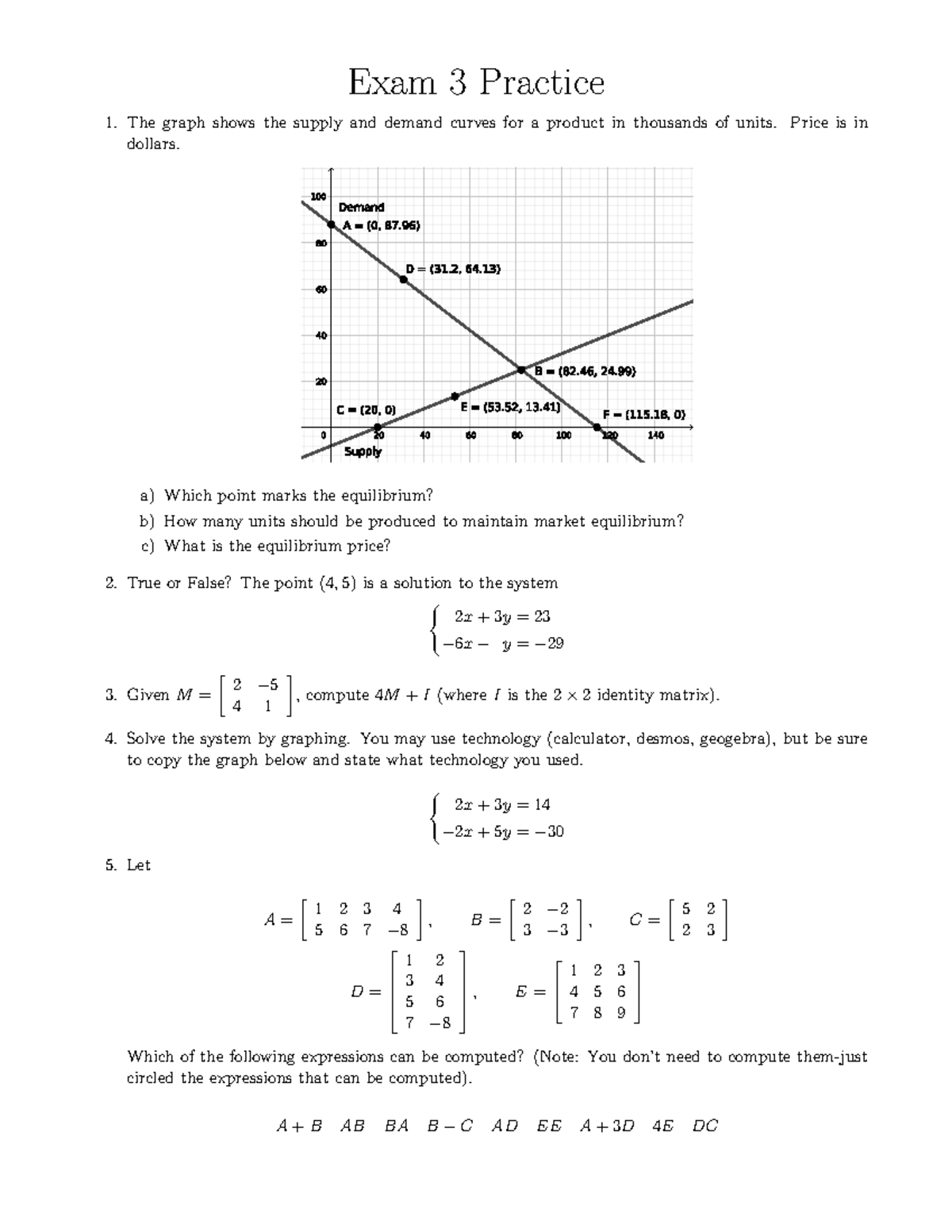 Exam 3 Practice: Supply & Demand Curves Analysis - Studocu