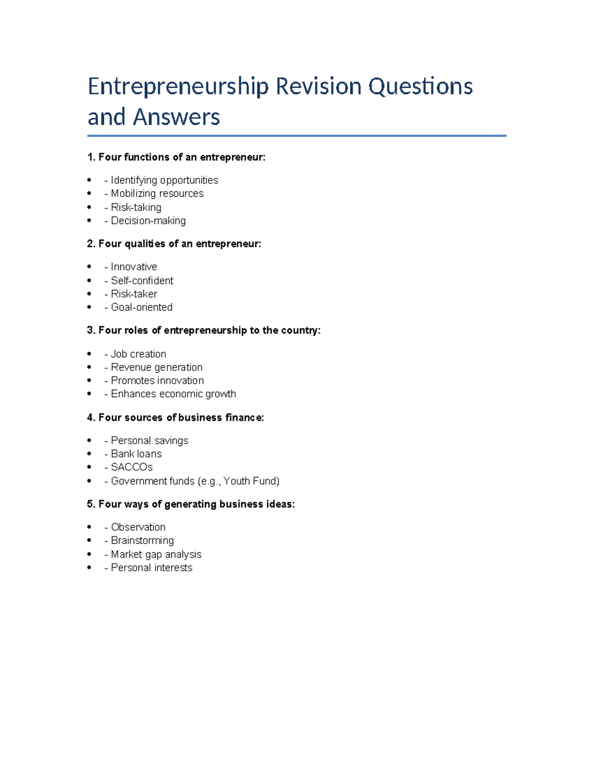 Entrepreneurship Revision QA 1 to 123 - Entrepreneurship Revision ...