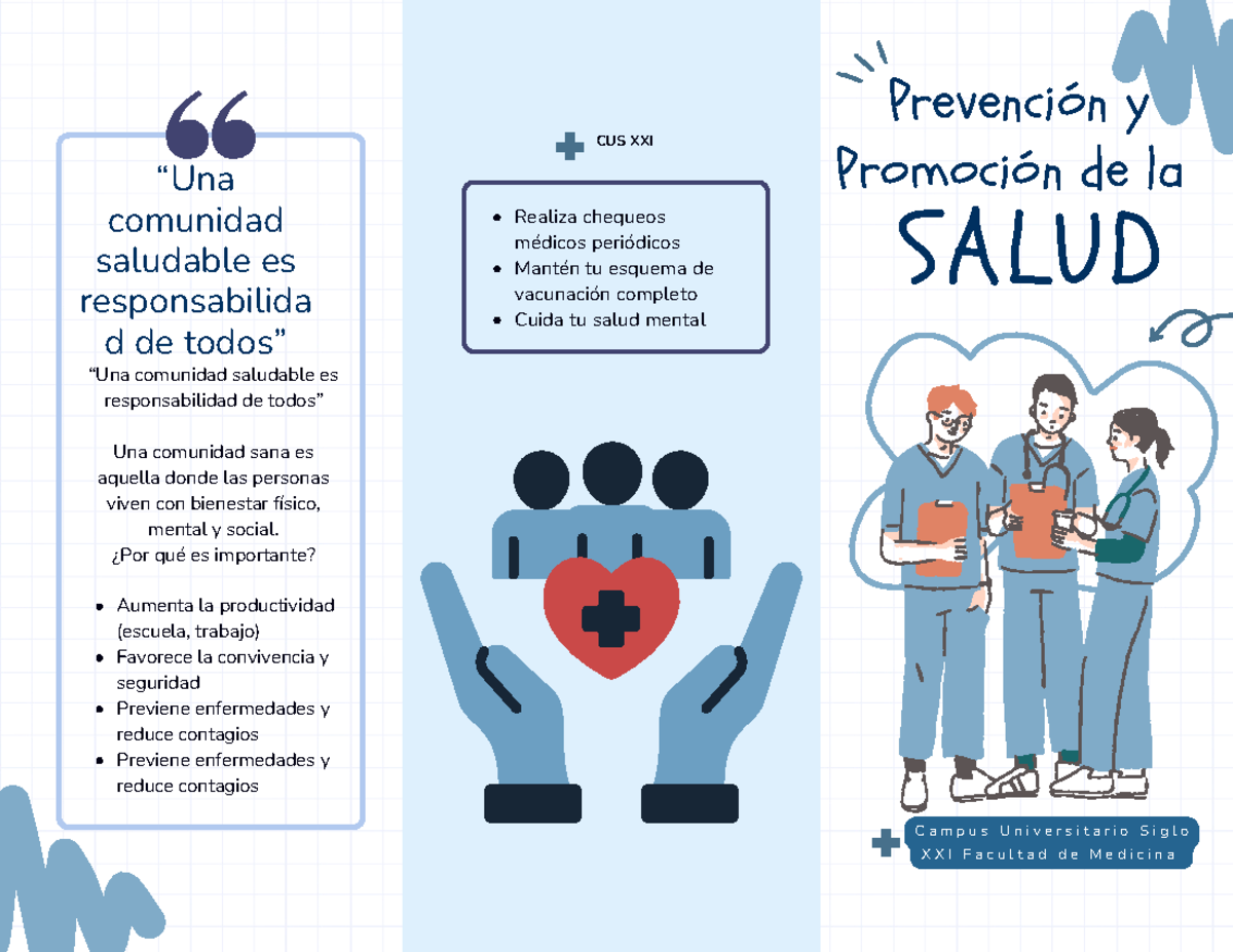 Tríptico de Salud: Prevención y Detección de Enfermedades CUS XXI - Studocu