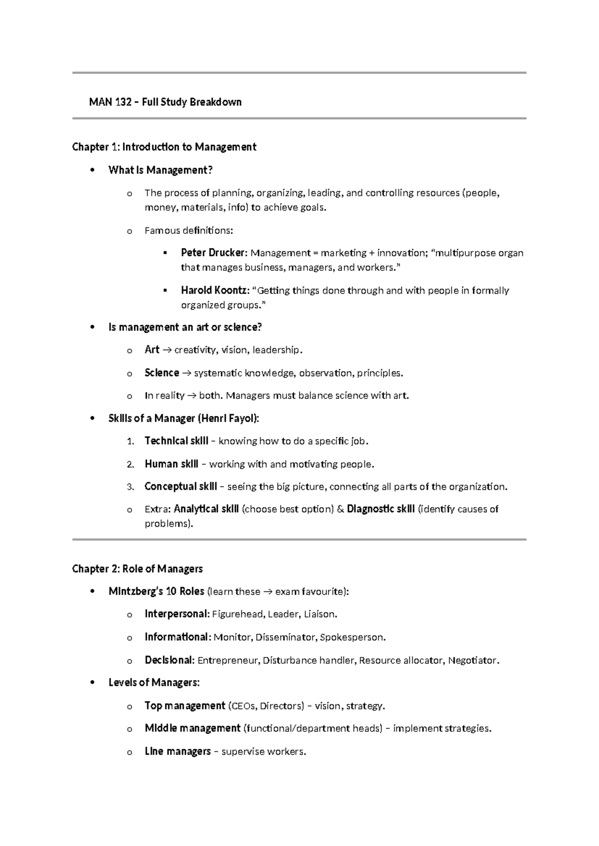 MAN 132 Final Exam Study Guide: Key Concepts in Management - Studocu
