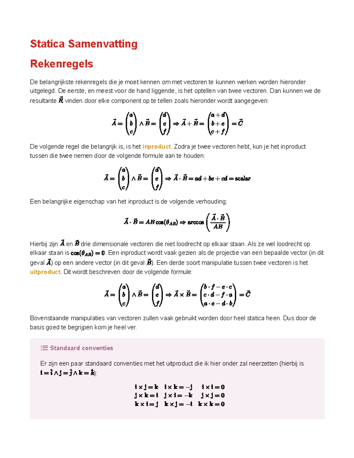 TU Schatkist - Statica Rekenregels en Mechanica Samenvatting - Studeersnel