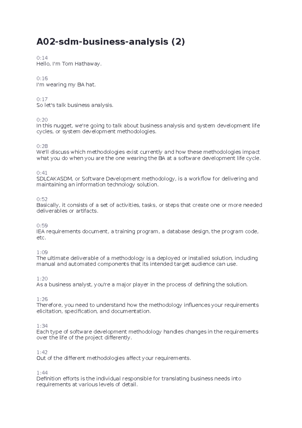 A02: Business Analysis & Software Development Methodologies - Studocu