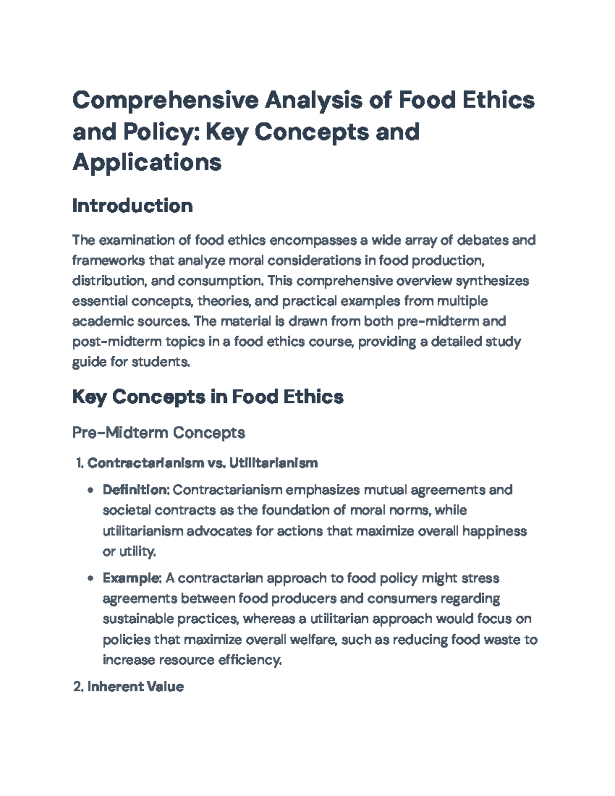 Comprehensive Guide to Food Ethics & Policy Concepts (Course Code ...