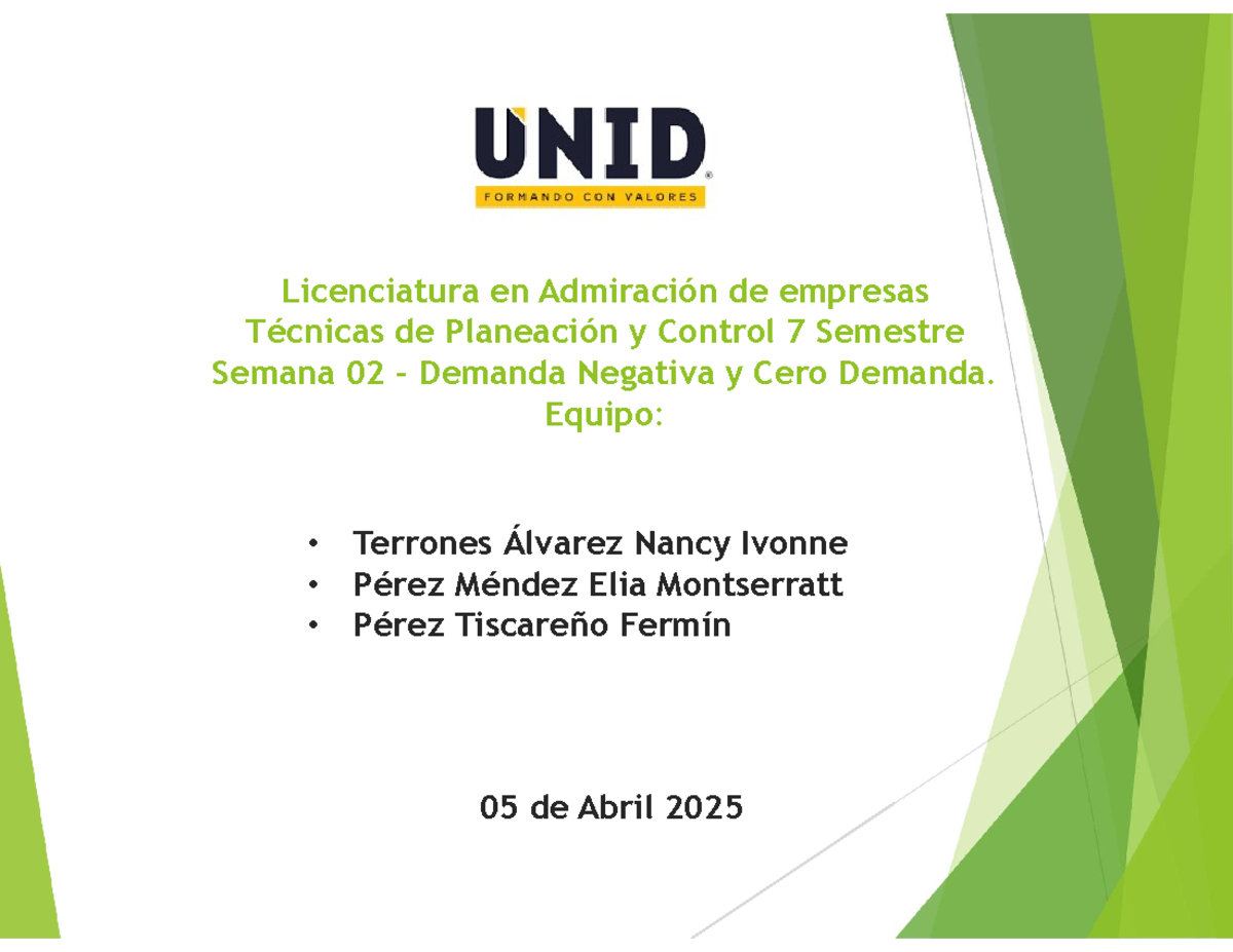 Demanda Negativa y Cero Demanda - Técnicas de Planeación 7° Semestre ...