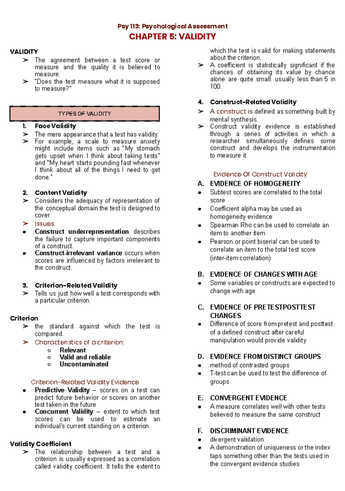 6 validity - Psy 113: Psychological Assessment CHAPTER 5: VALIDITY VALIDITY The agreement ...
