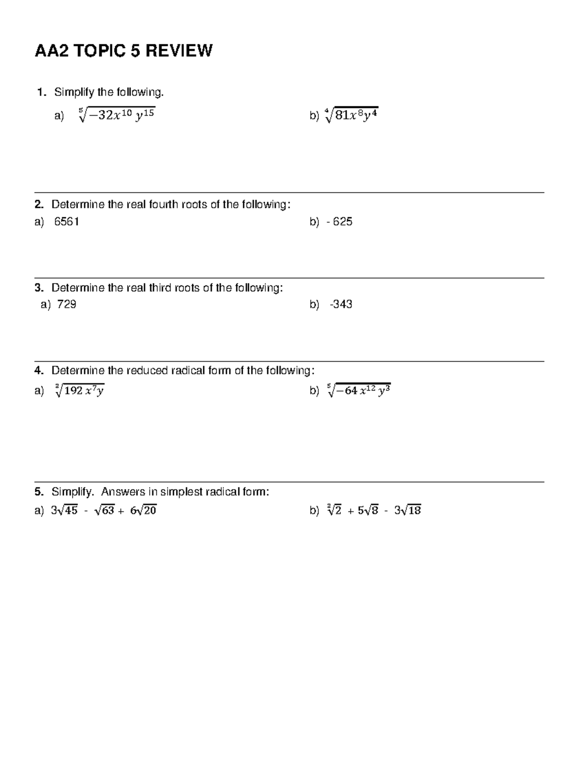 AA2 TOPIC 5 REVIEW: Simplifying Roots and Functions - Studocu