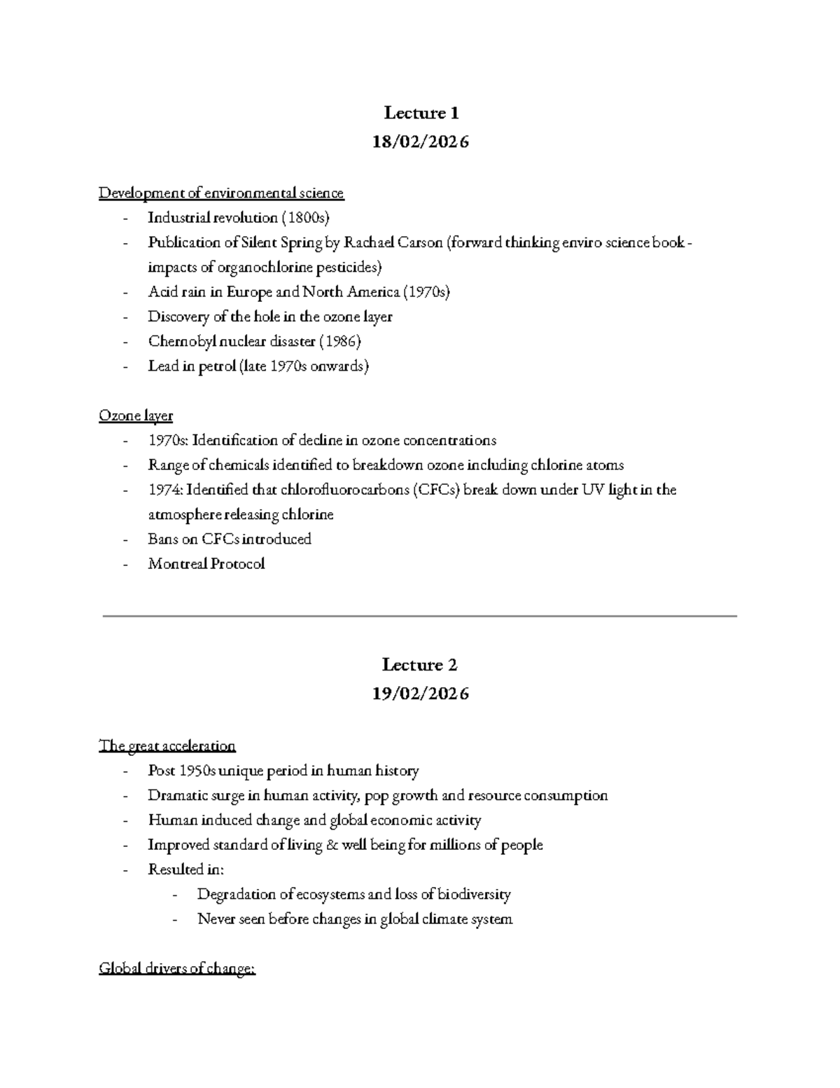 ENVR101 Lecture Notes: Environmental Science Developments & Concepts ...