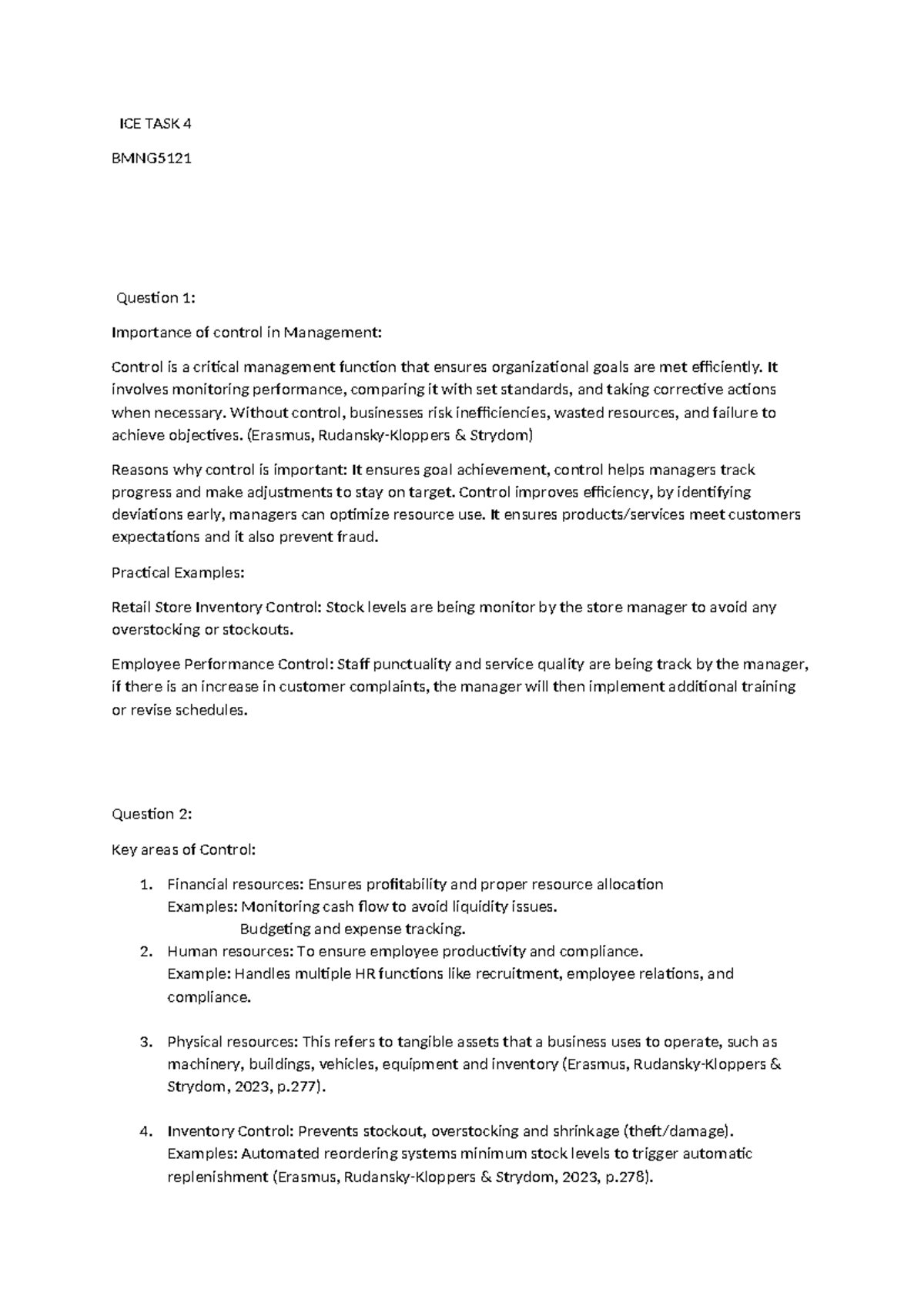 BMNG5121 Final Exam: Importance of Control in Management - Studocu