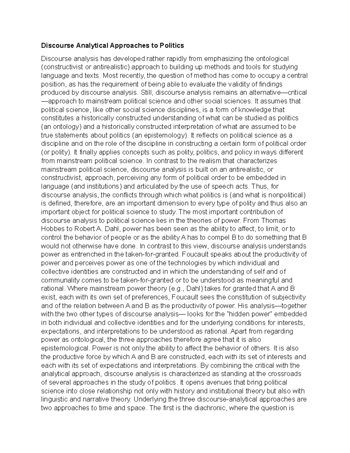 Discourse Analytical Approaches to Politics - Discourse Analytical ...